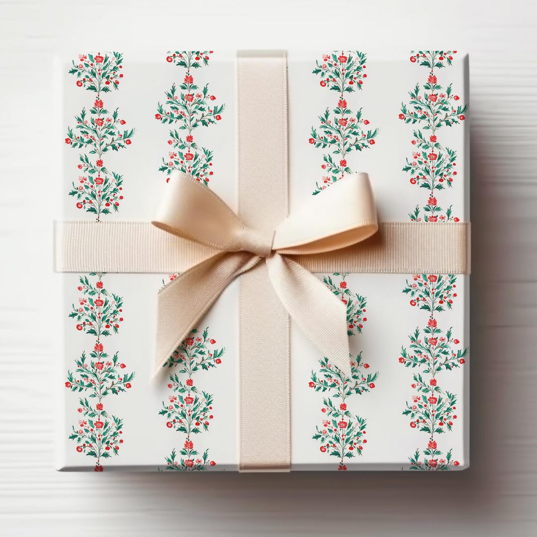 Damask Wrapping Paper Red and Green Victorian Christmas Gift Wrapping ...