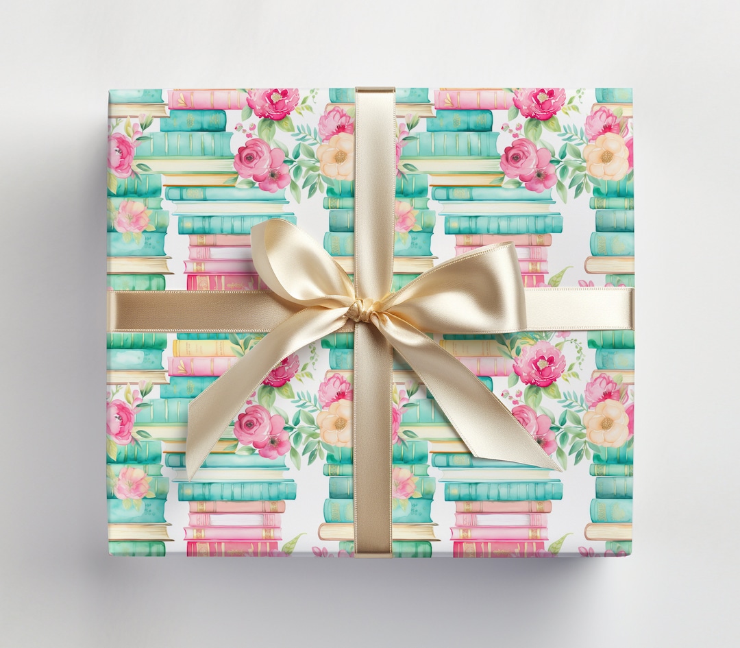 Mint Green Books Wrapping Paper Roll Booklovers Gift Wrap Roll, Cute ...