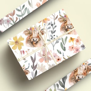 Highland Cow Wrapping Paper Roll, Cute Cow Gift Wrap, Farm Wrapping ...