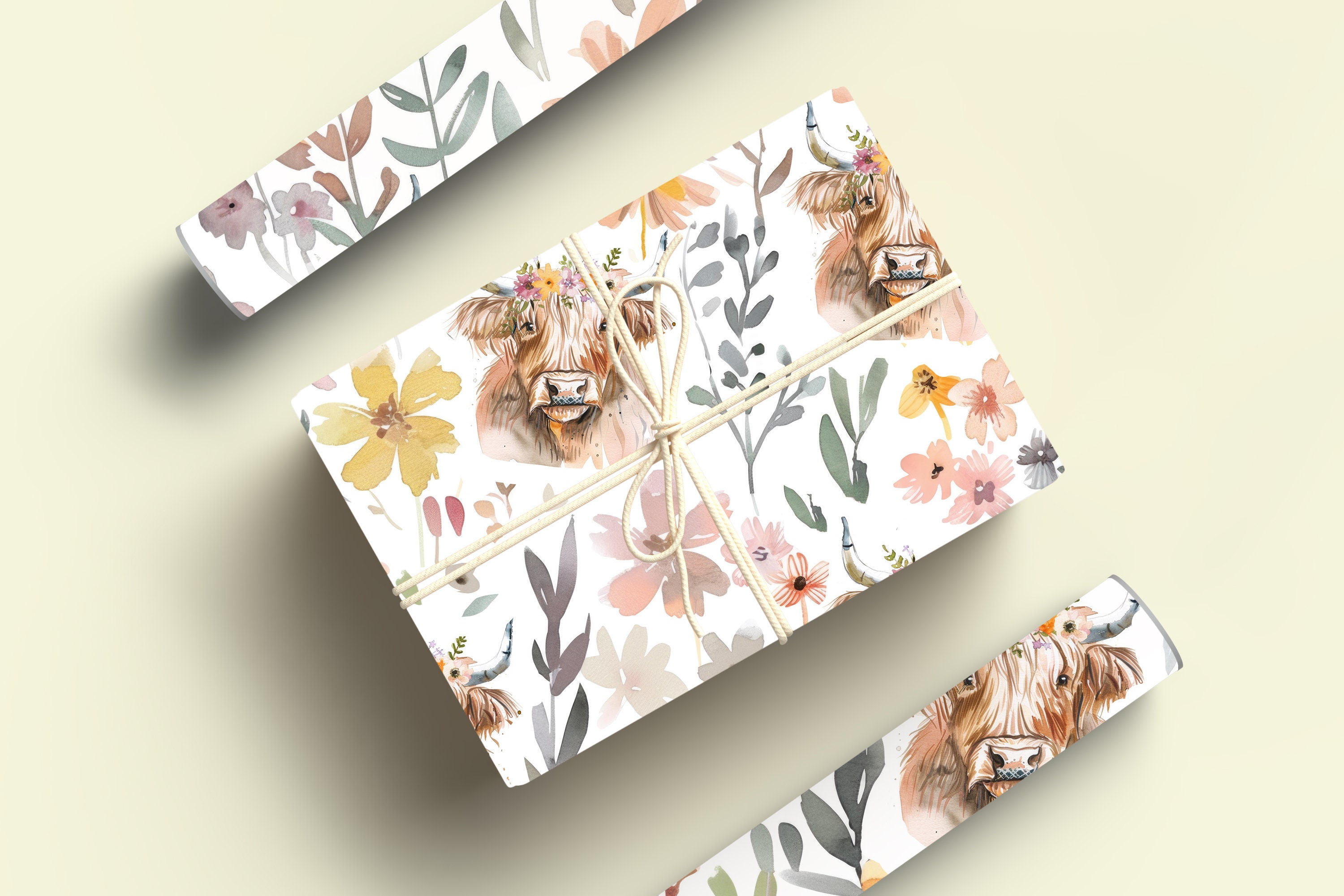 Highland Cow Wrapping Paper Roll, Cute Cow Gift Wrap, Farm Wrapping ...