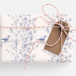 Vintage Chinoiserie Wrapping Paper With Oriental Bird, Dainty Blue ...