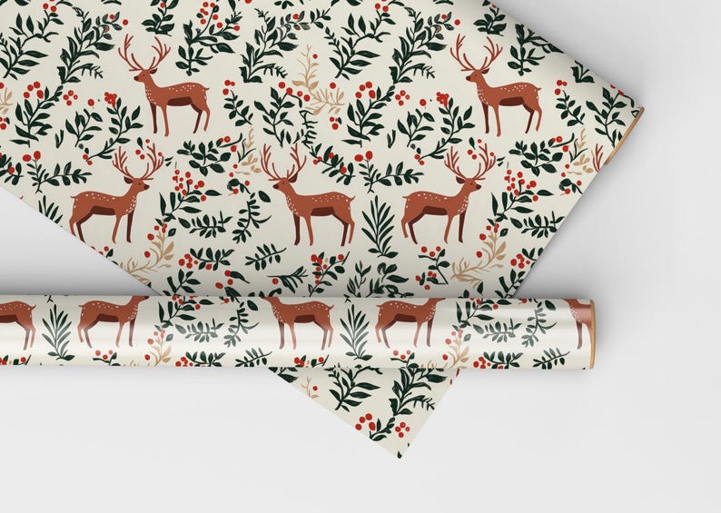 Woodsy Wrapping Paper Deer Gift Wrap Roll Forest Wrapping Paper, Modern ...