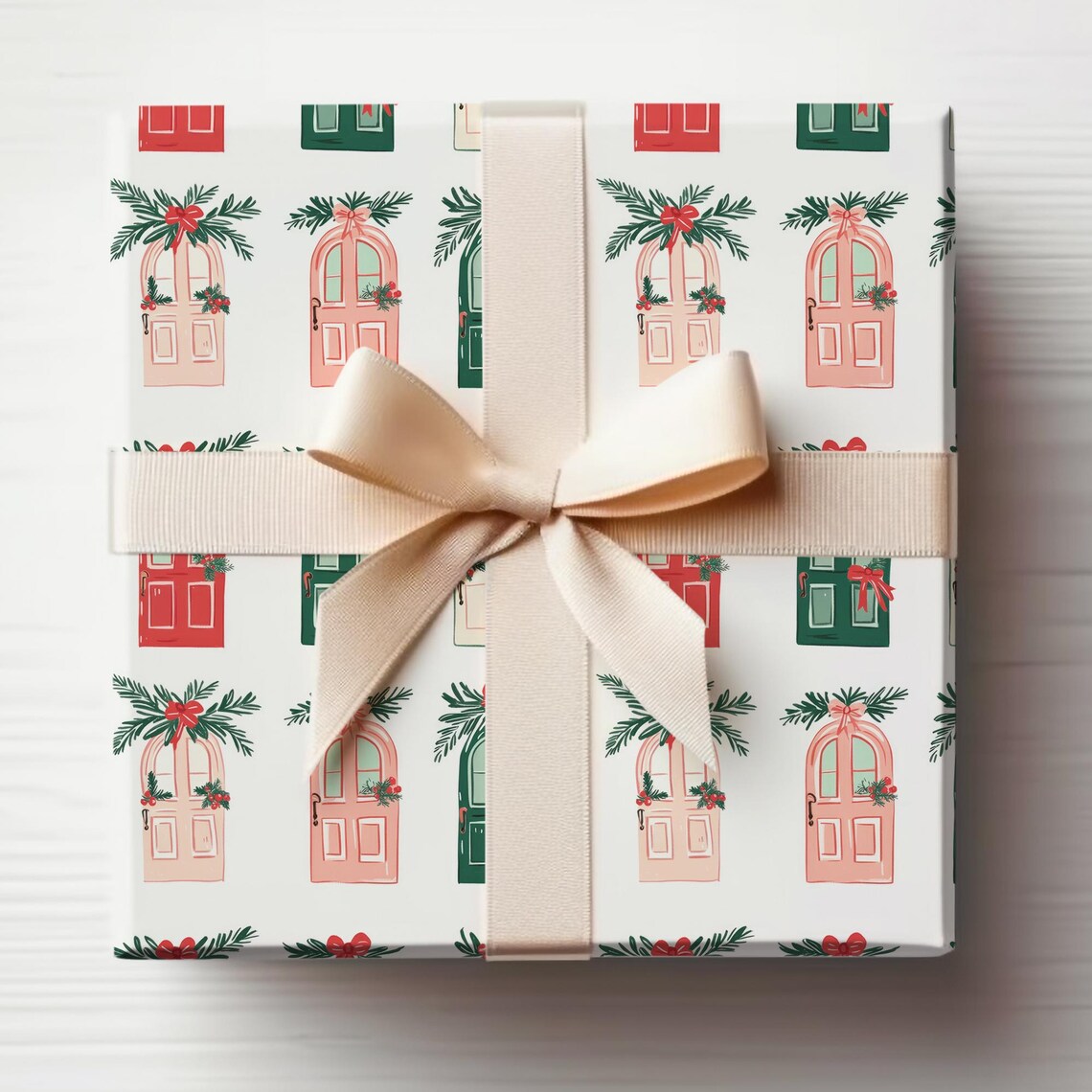 Christmas Doors Wrapping Paper Roll Christmas Cute Wrapping Paper Roll ...