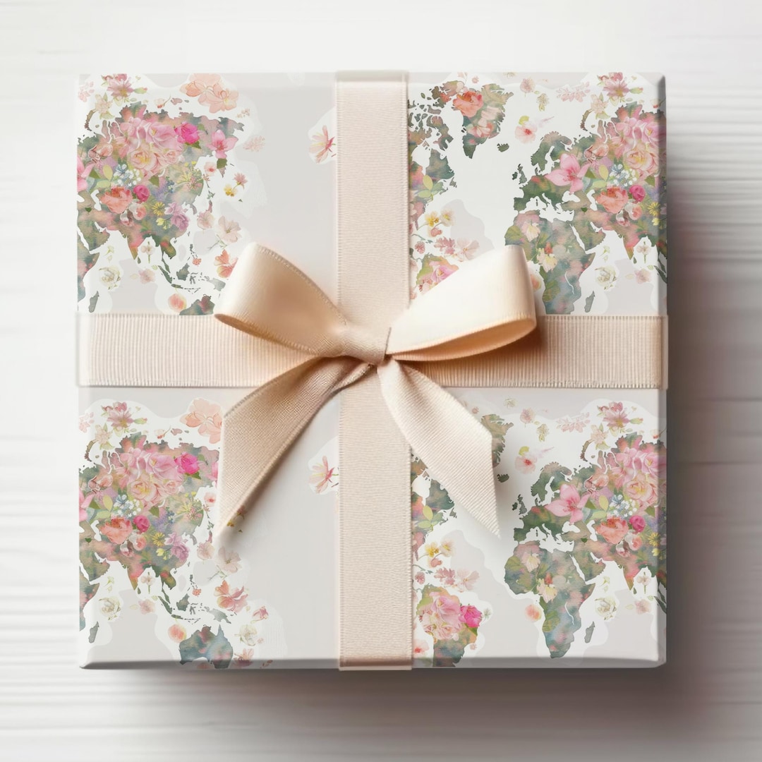 World Map Wrapping Paper Map Gift Wrap for Travel Lovers Watercolor Map ...