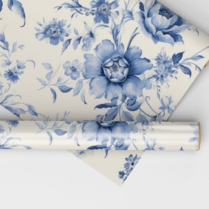 Victorian Wrapping Paper Roll, Blue Chinoiserie Wrapping Paper Blue ...