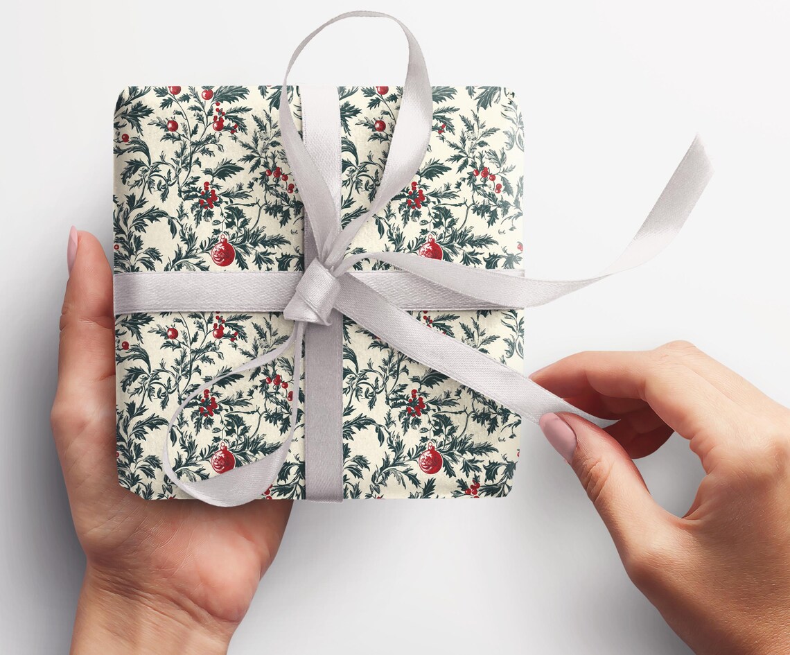 Vintage Christmas Toile Wrapping Paper Roll Red and Green Toile Gift ...