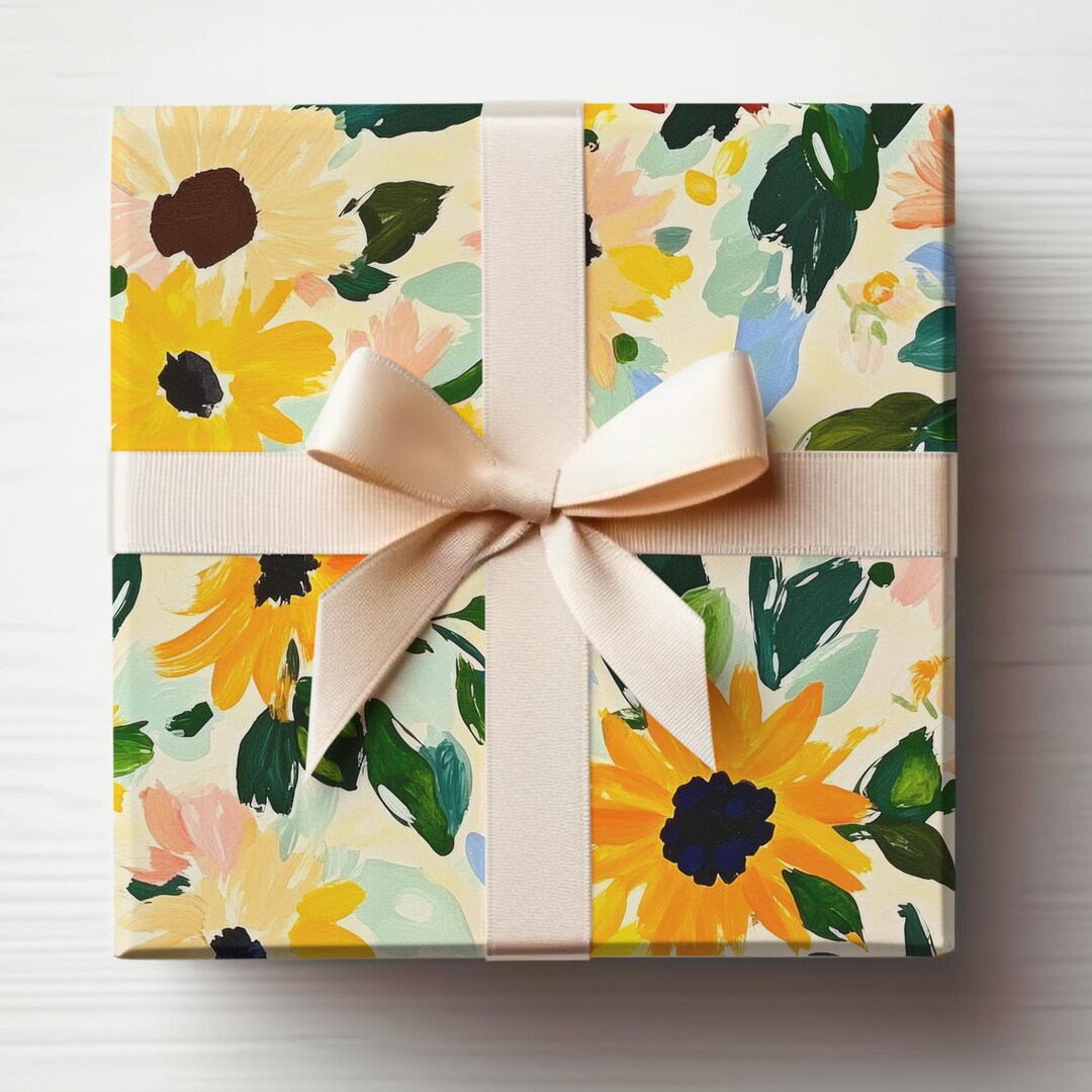Sunflower Wrapping Paper Roll Modern Sunflower Artistic Wrapping Paper ...