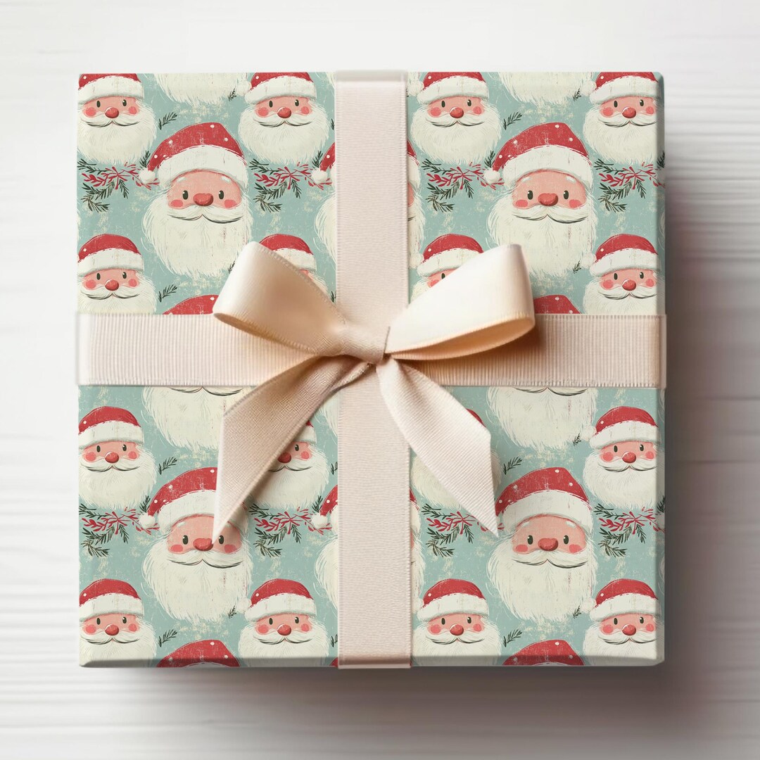 Vintage Christmas Santa Wrapping Paper Roll With Cute Santa Gift ...