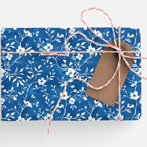 Delicate Blue Floral Wrapping Paper Roll, Blue Vines Gift Wrap Roll ...