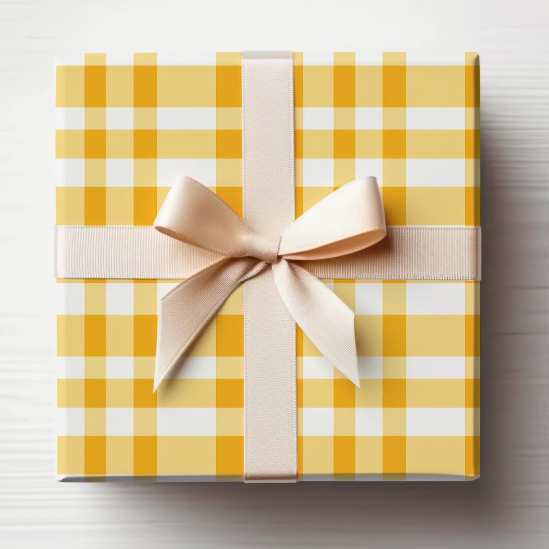 Yellow Gingham Wrapping Paper Roll, Simple Bright Yellow Plaid Gift ...