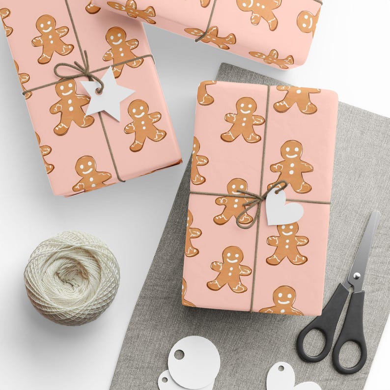 Gingerbread Man Wrapping Paper Pink Gingerbread Man Pink Christmas ...