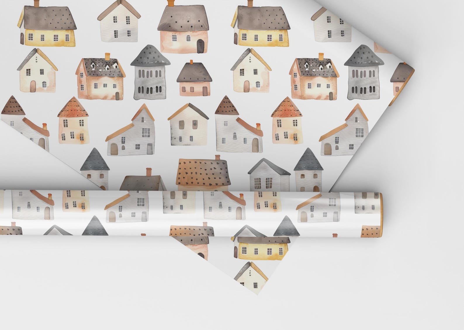 Housewarming Gift Wrap Roll, Cute Wrapping Paper Houses Gift Wrapping ...
