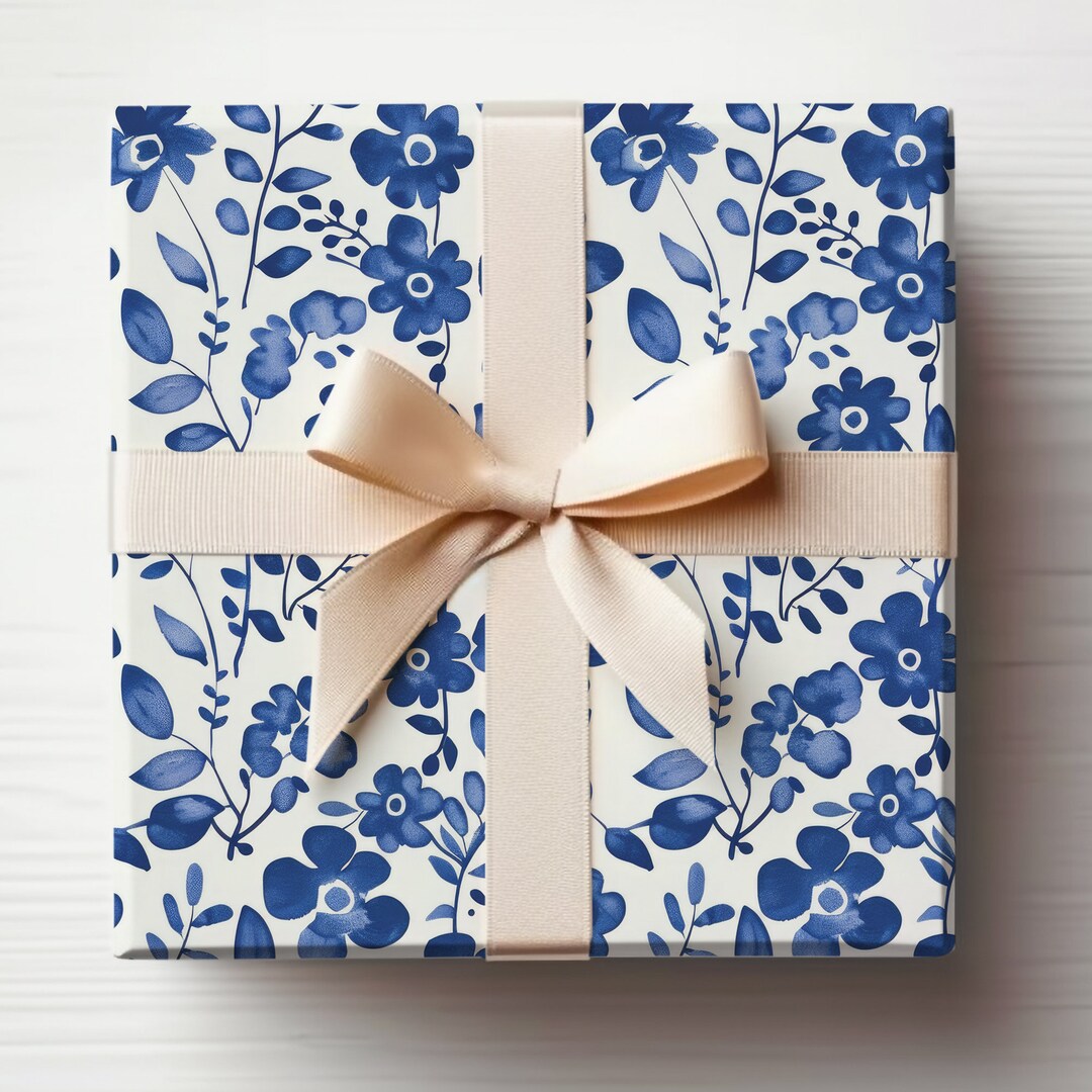 Blue Chinoiserie Wrapping Paper Victorian Floral Gift Wrap Roll, Gift ...