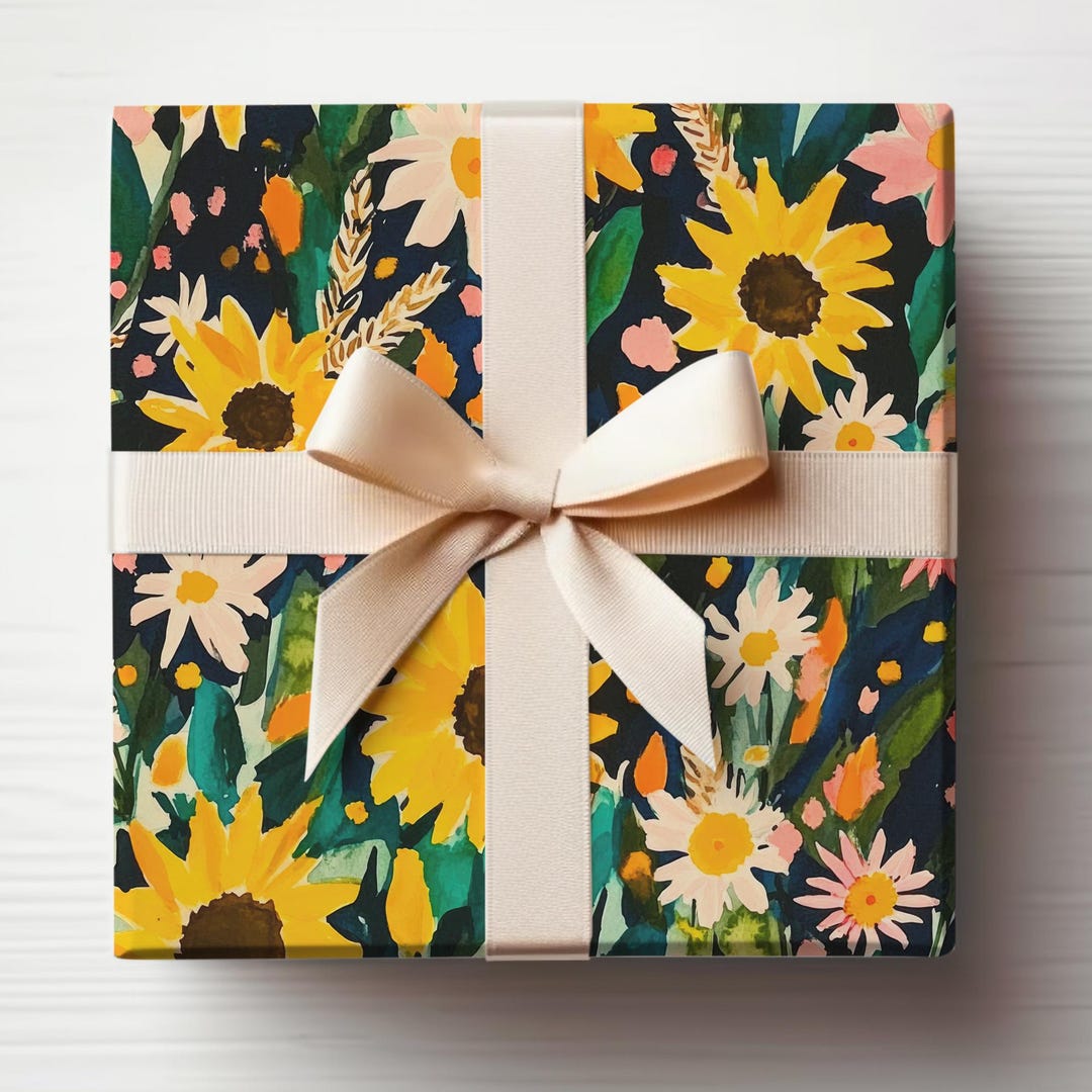 Sunflower Wrapping Paper Roll Sunflower Gift Wrap Roll - Etsy