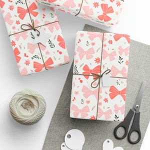 Pink Bows Wrapping Paper Cute Pink Bows Gift Wrapping for Baby Girl ...