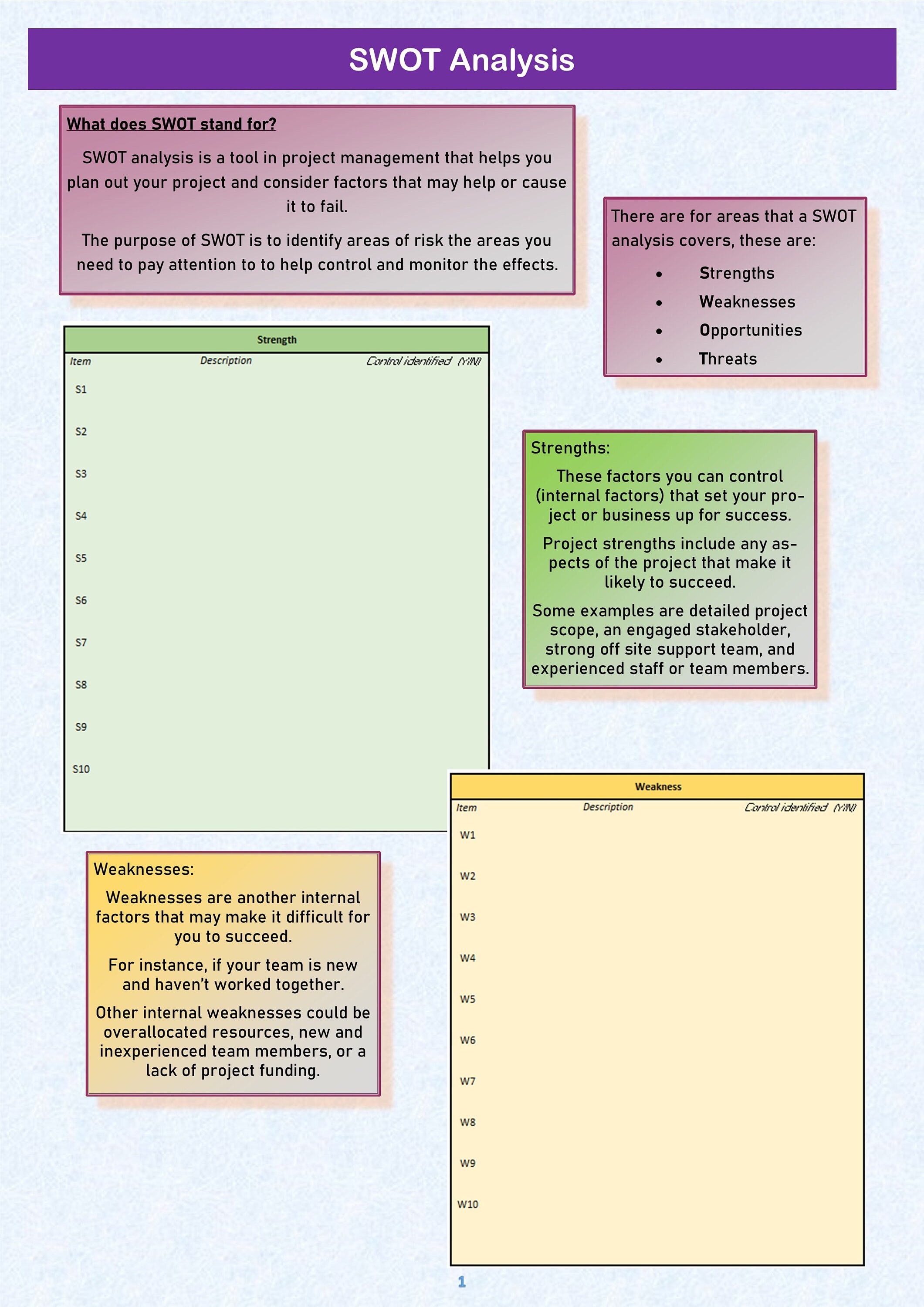 SWOT Analysis and Action Plan Template for Succesful Risk Management ...