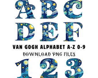 Van Gogh Style Letters Alphabet Cliparts Watercolor Sublimation the ...