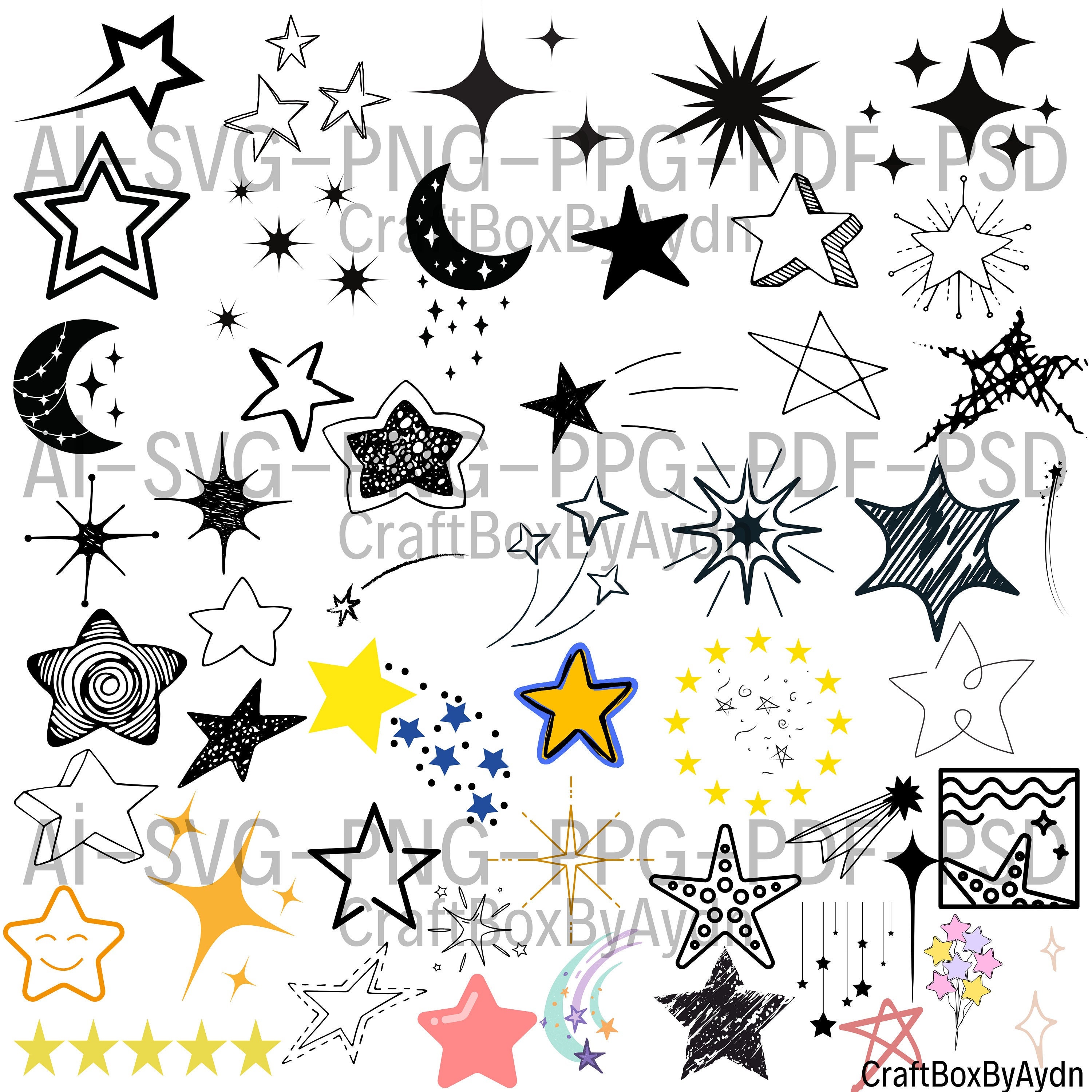 Star Svg Bundle Hand Drawn Star Svg Moon Svg Sticker Svg - Etsy