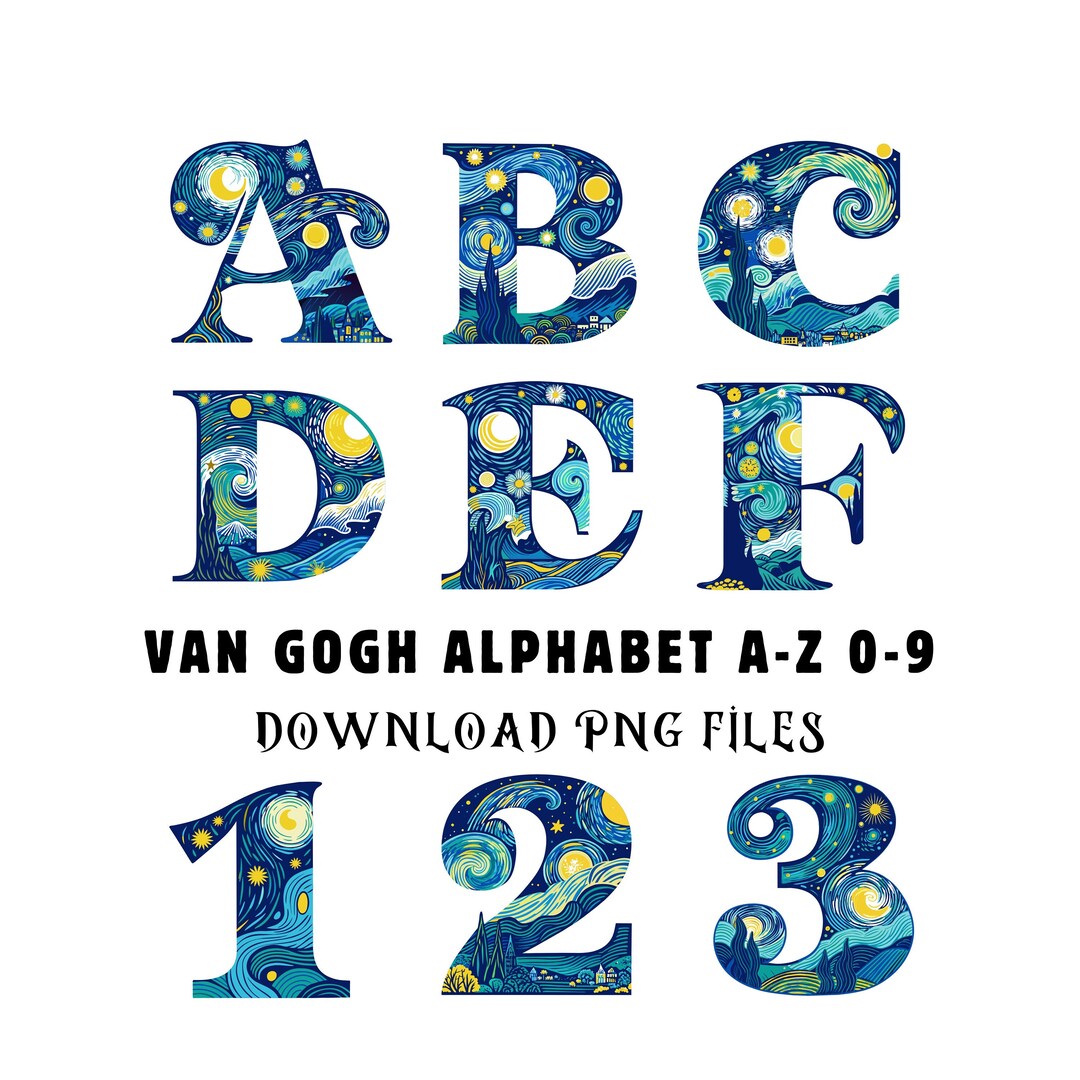 Van Gogh Style Letters, Alphabet Cliparts Watercolor Sublimation the ...