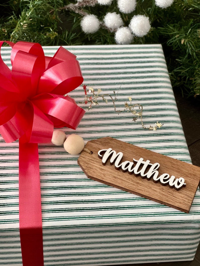 Custom Wooden Gift Tags | Personalized Wood Favor Tags | Stocking Name ...