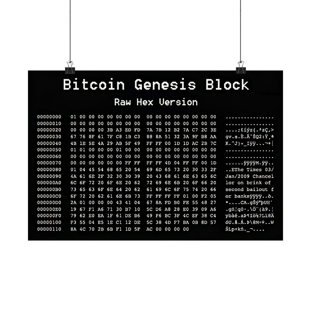 Bitcoin Genesis Block Raw Hex Version Poster Art Wall Poster Home Decor ...