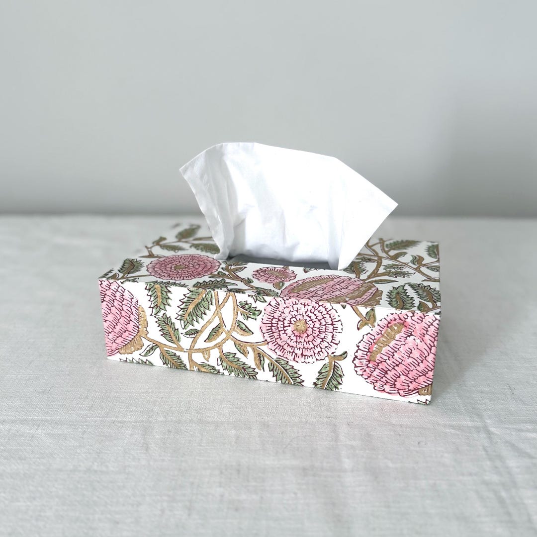 Peony Floral Tissue Box Cover: Block Print Design, Custom Sizes ...