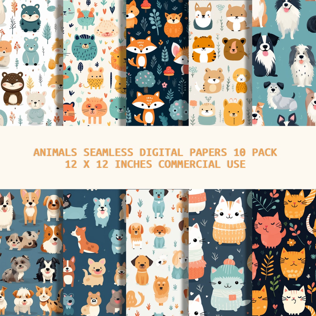 Wildlife Whimsy: Seamless Digital Animal Papers | Animals Pattern ...