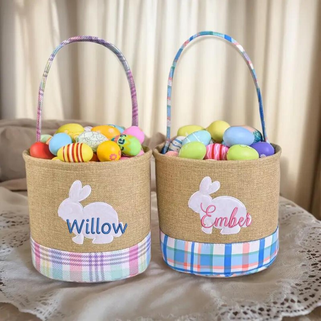Embroidered Easter Basket, Personalized Name Easter Basket, Egg Hunt ...