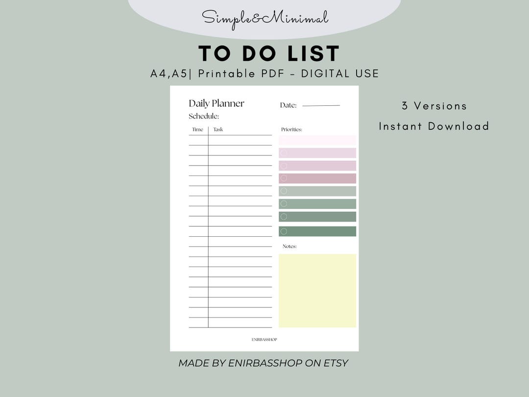 Minimal To-do List Printable, Simple Daily Tasks Template, Fillable PDF ...