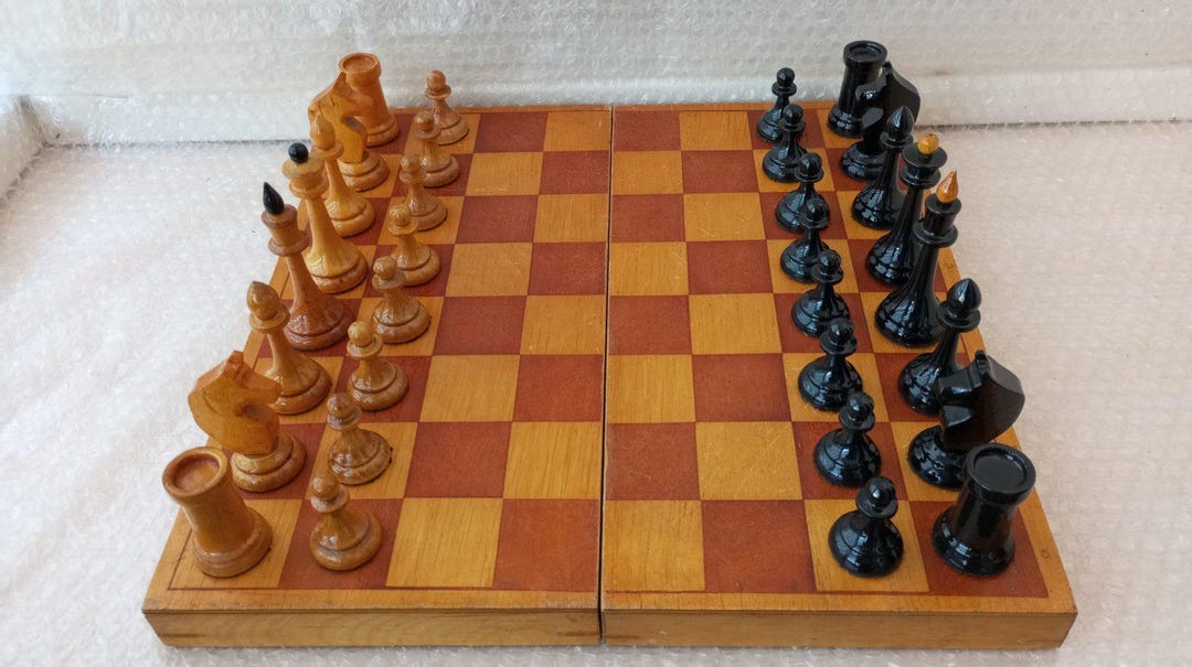 Wooden Chess.soviet Chess Set.chess Pieces and Board in Good Vintage ...