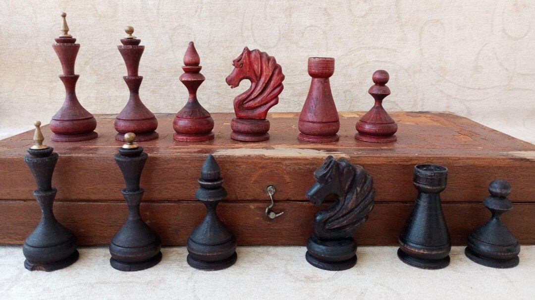 Antique Large Wooden Chess Set With Weights. Chess Set Grandmaster ...