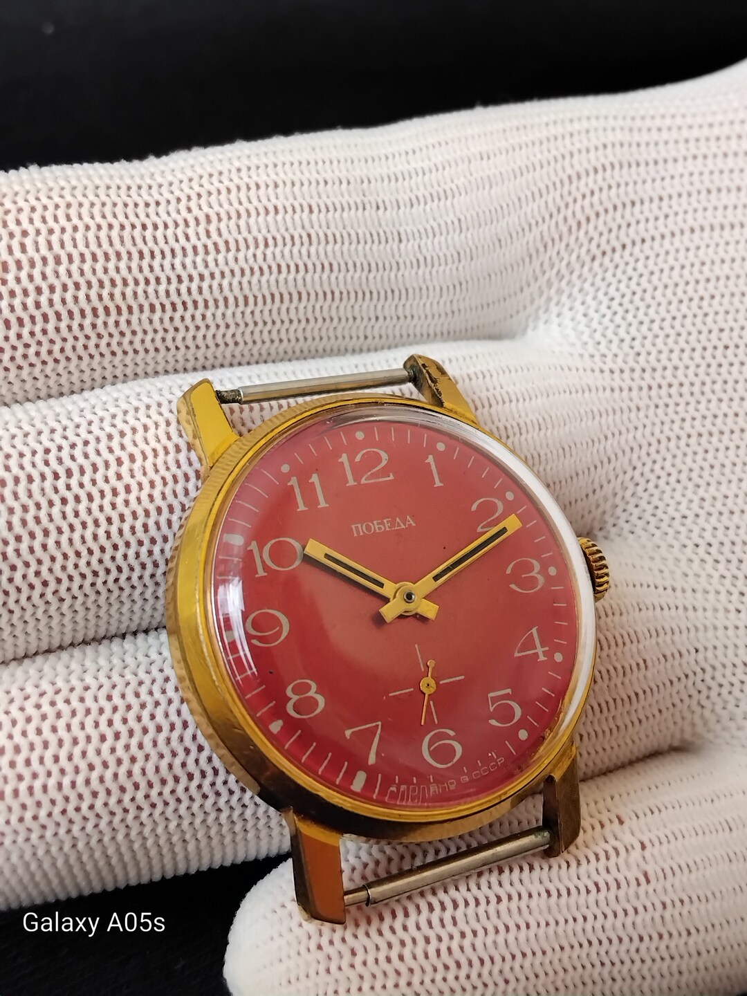 Vintage Soviet Watch “pobeda”.mechanical Watch, Gold-plated,red Dial ...