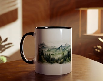 Watercolor Mountain Mug Evergreen Nature Lover Outdoors Mountain Range ...