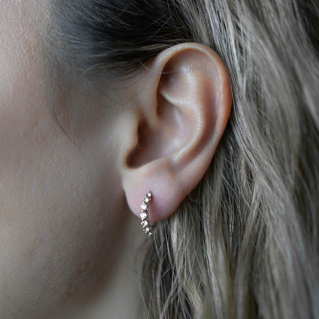 Sterling Silver C Hoop Earrings With Zircon - Butterfly Push Backs - Etsy