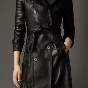 Handmade Black Leather Trench Coat – Women’s Long Real Leather Jacket ...