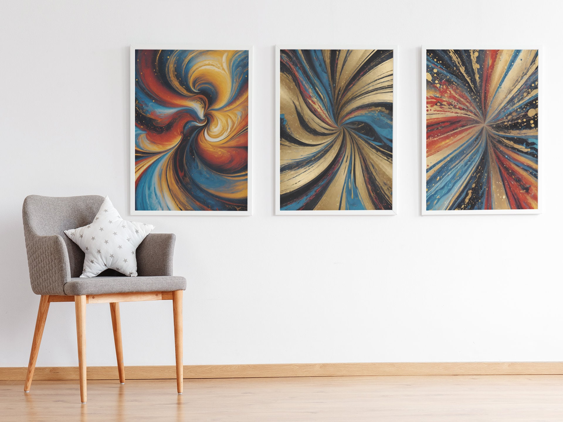 Starburst Swirl Painting Set of 3: Vibrant Wall Art (digital Printable ...