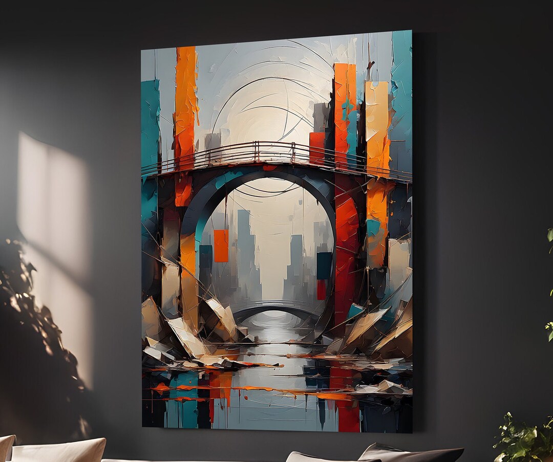 Abstract Bridge Cityscape Art: Vivid Colors, Modern Decor (digital ...