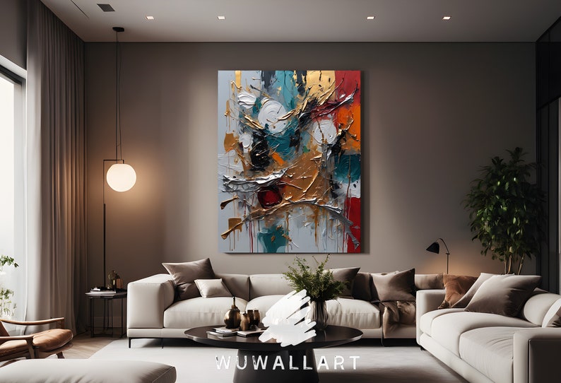 Dynamic Abstract Wall Art Featuring Bold Color Palette and Textured ...
