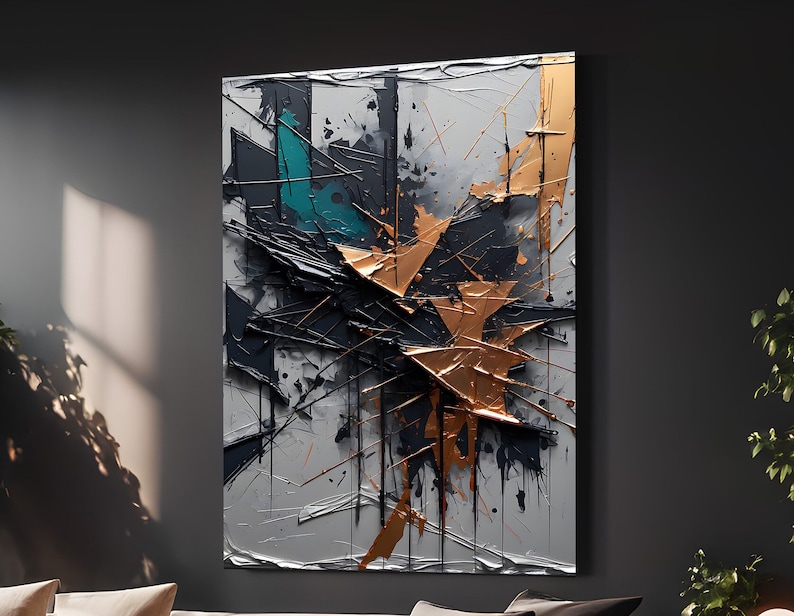 Large Abstract Acrylic Wall Art With Gold Accents on Canvas for Modern ...