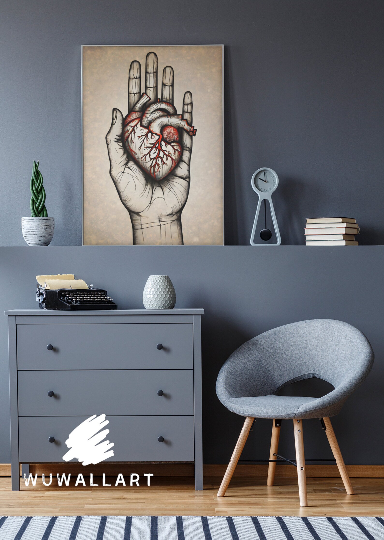 Anatomical Heart Cradled in a Human Hand Wall Print | Digital Download ...