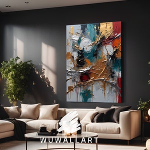Dynamic Abstract Wall Art Featuring Bold Color Palette and Textured ...
