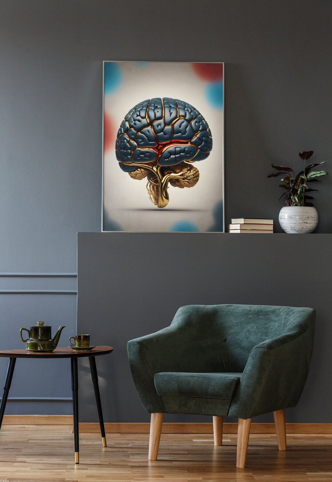 Brain Illustration Art Print: Metallic Neural Pathways (digital ...
