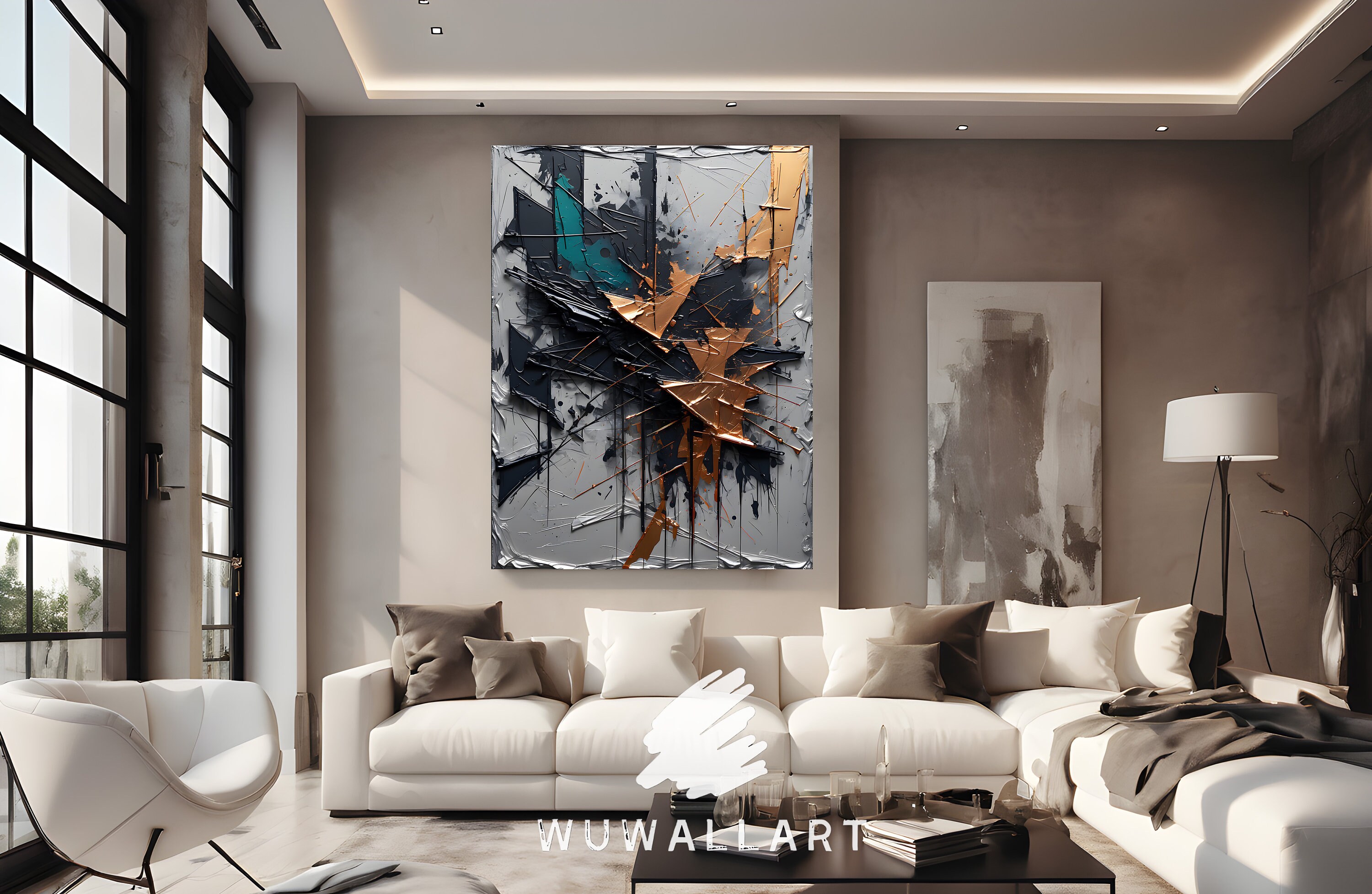 Large Abstract Acrylic Wall Art With Gold Accents on Canvas for Modern ...