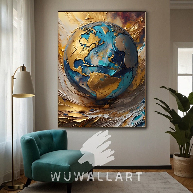 Gold and Teal Earth Art - Abstract World Map Digital Download, Global ...