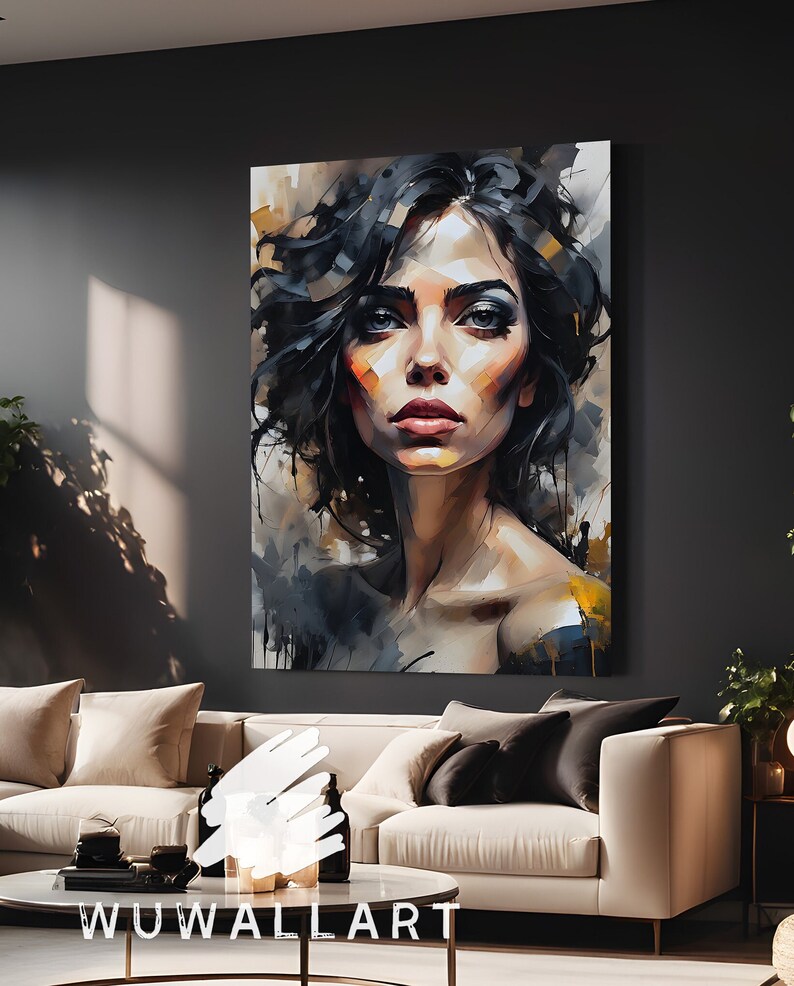 Striking Abstract Portrait Enigmatic Woman, Abstract Printable Wall Art ...