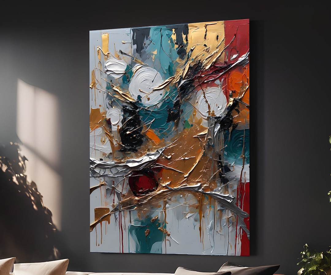 Dynamic Abstract Wall Art Featuring Bold Color Palette and Textured ...