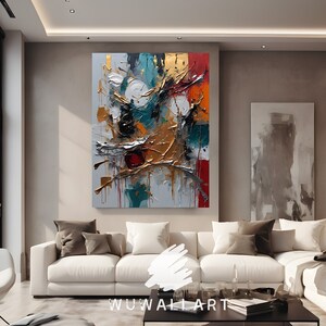 Dynamic Abstract Wall Art Featuring Bold Color Palette and Textured ...