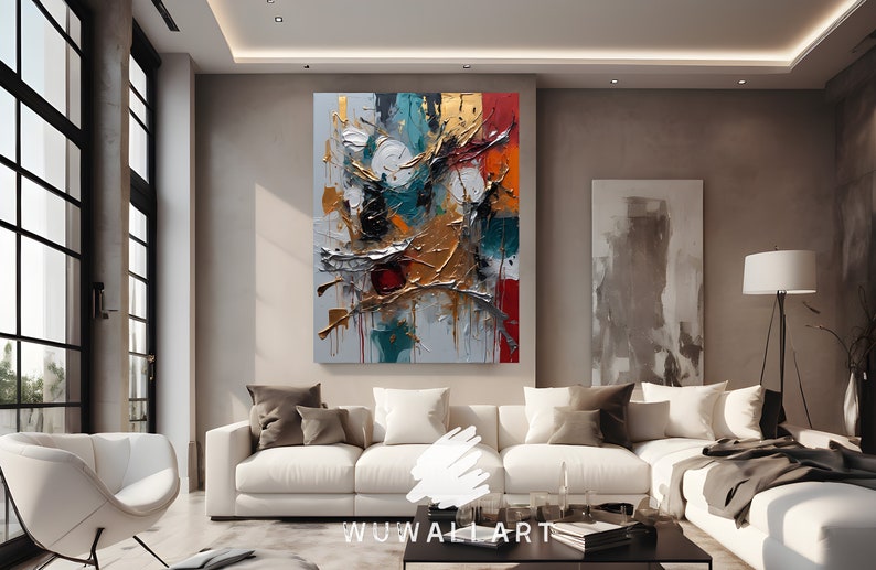 Dynamic Abstract Wall Art Featuring Bold Color Palette and Textured ...