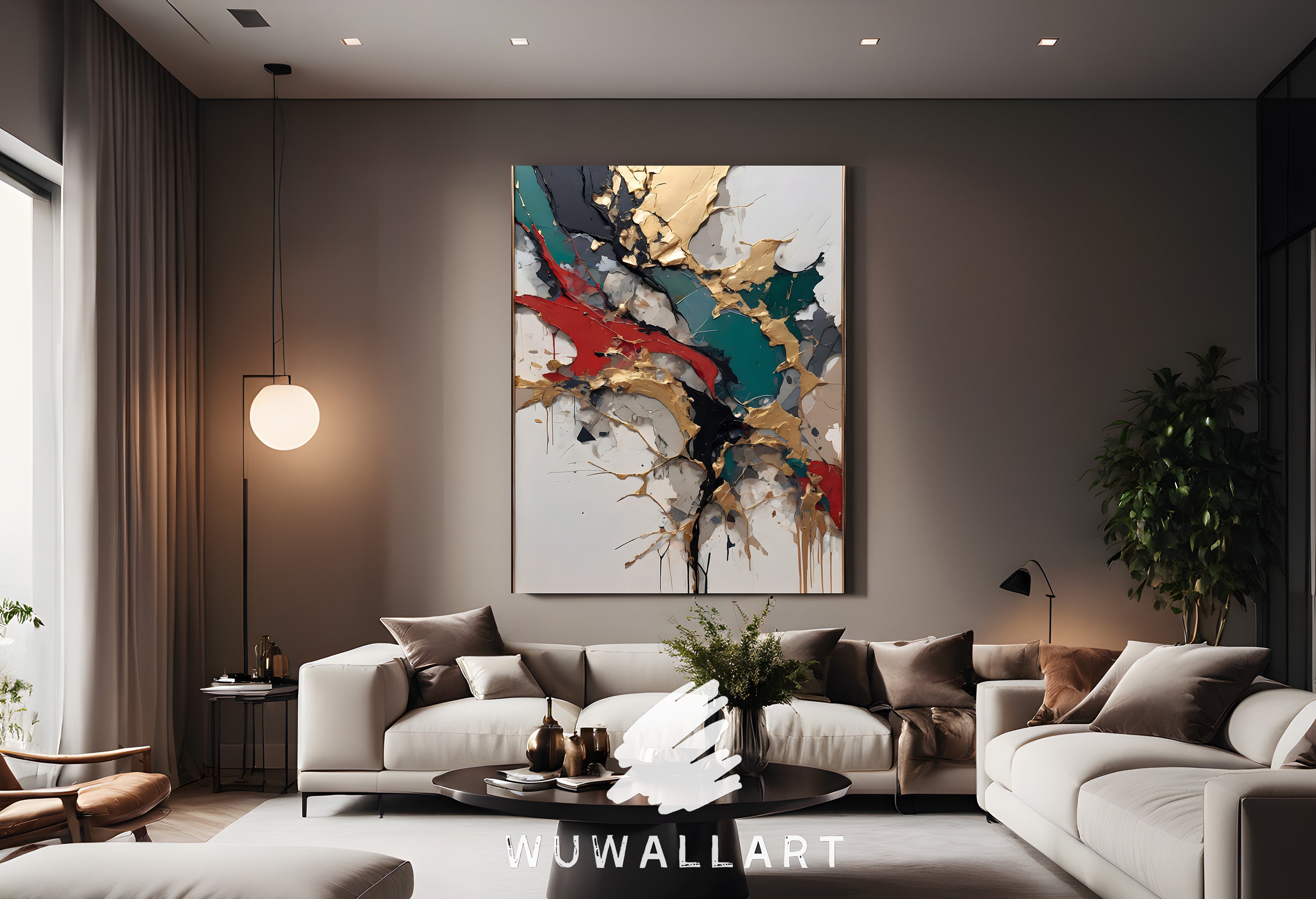 Bold Abstract Painting With Gold, Red, Green and Black Artwork for ...