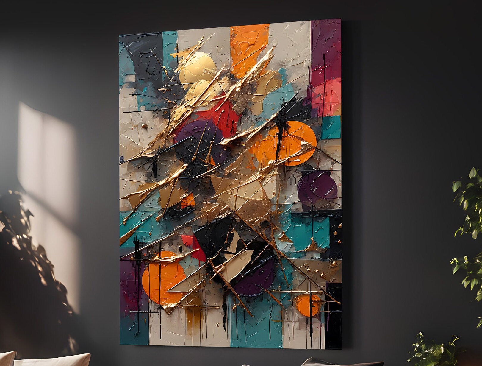 Colorful Extra Large Abstract Art Print With Gold Accents for Modern ...